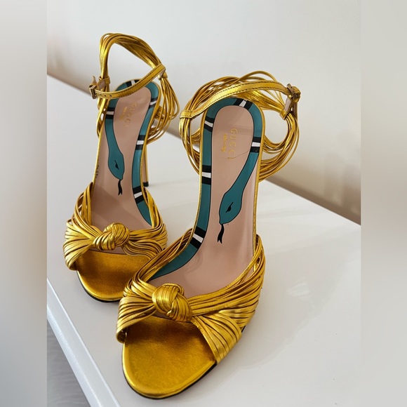 Gucci | Shoes | Gucci Mule Womens Snake Ankle Strap Open Toe Sandals ...